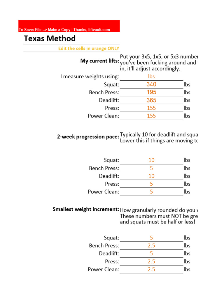 Texas Method Workout Spreadsheet | PDF | Weight Training