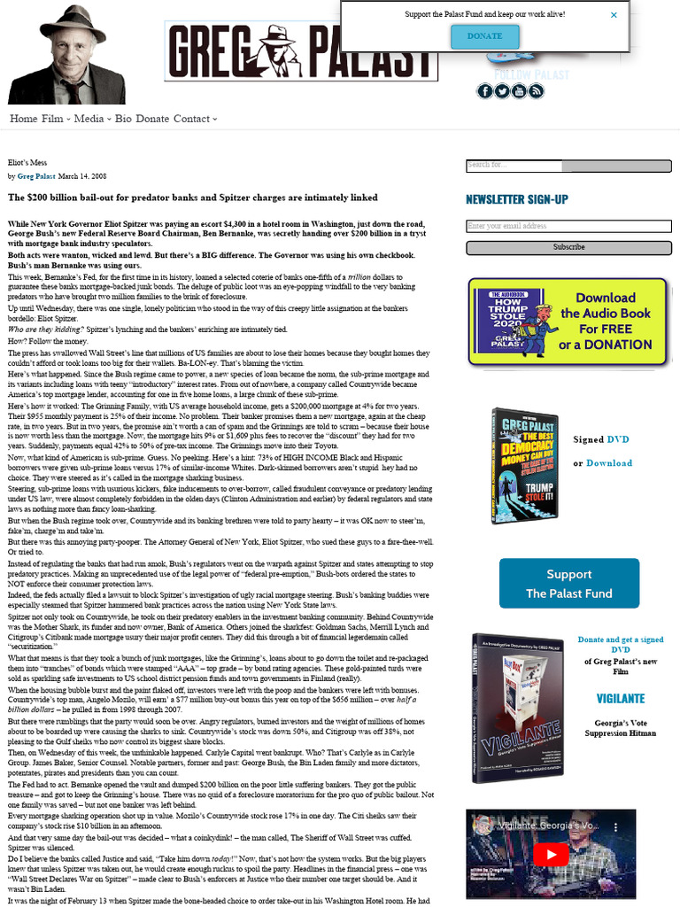 Eliot's Mess - Greg Palast | PDF | Bank Of America Home Loans | Mortgages