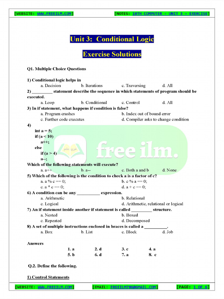 10th Comp CH 3 Exercise | PDF