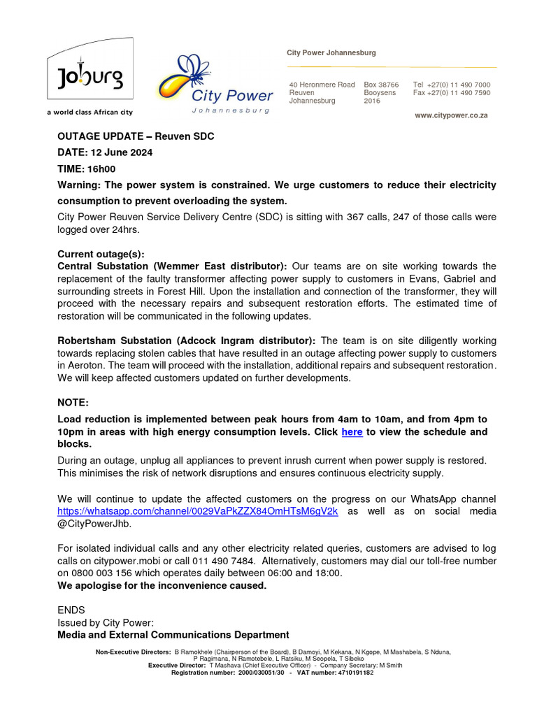 Reuven SDC Outage Update - June 2024 | PDF | Power (Physics) | Electricity