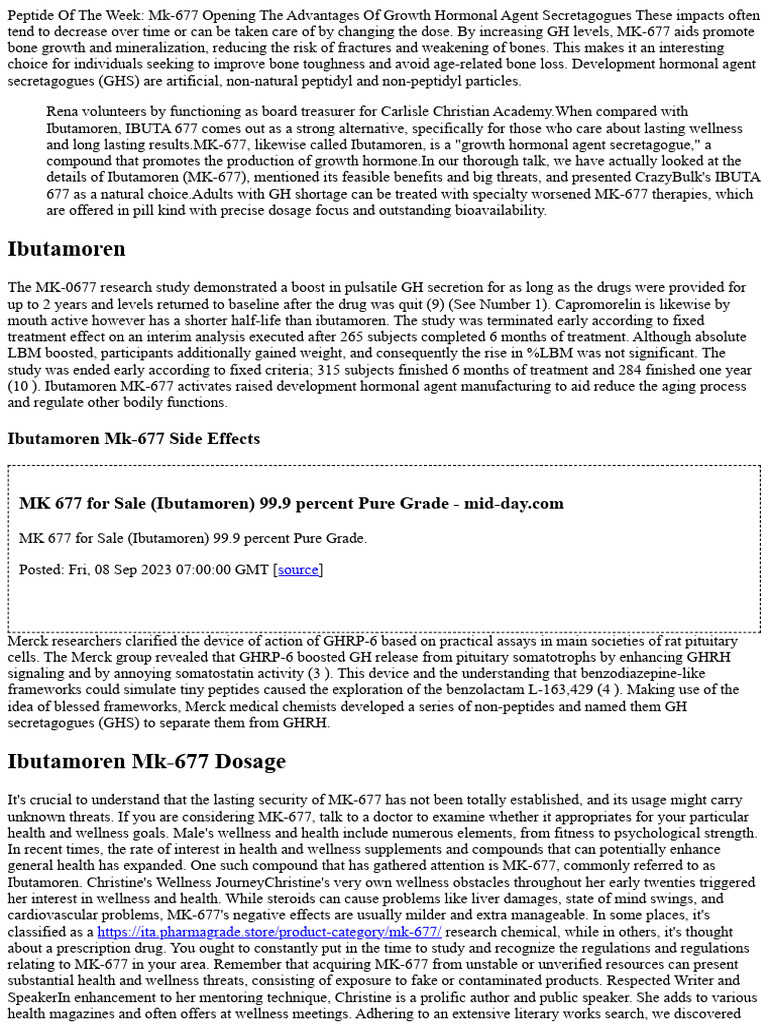 Efficiency Enhancing Compound: Mk-677 Ibutamoren 136233 | PDF | Growth ...