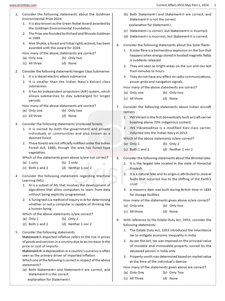Monthly MCQs Consolidation (1-15 May) | PDF