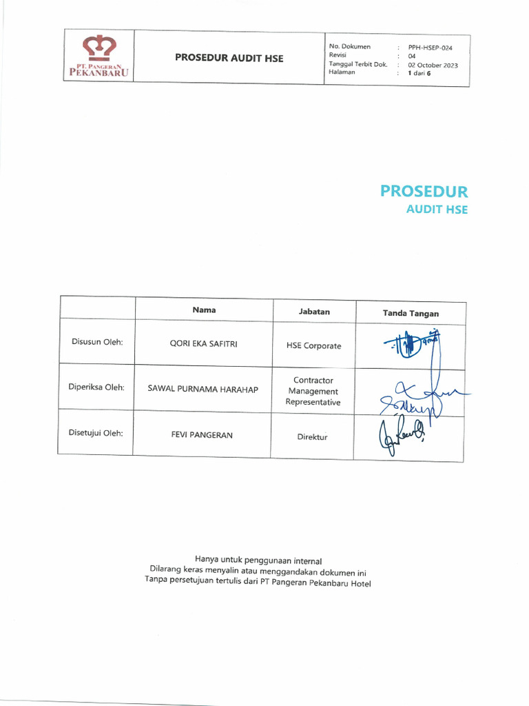 7.1.1 PPH-HESP-024-Audit HSE-Rev04 | PDF | Bisnis
