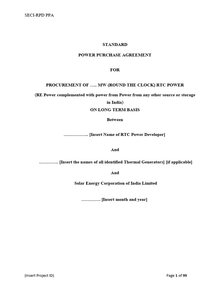 SECI000085 1974407 StandardPPA RTC III Finalupload | PDF | Solar Power ...