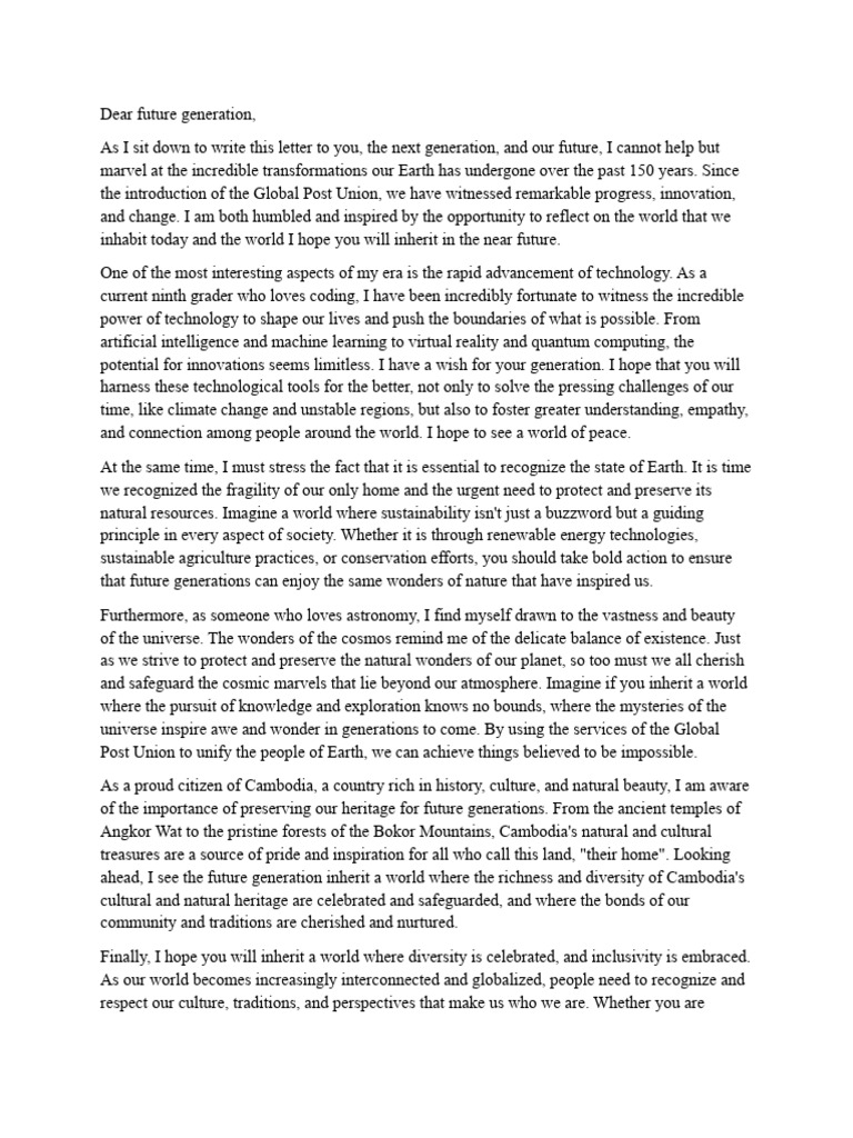 Dear future generation letter | Download Free PDF | Sustainability ...