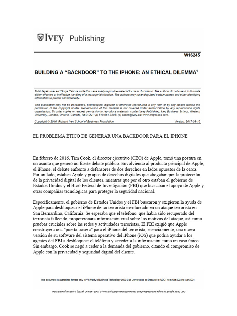 ESPAÑOL +Building+a+Backdoor+to+the+iPhone +an+Ethical+Dilemma+ | PDF ...