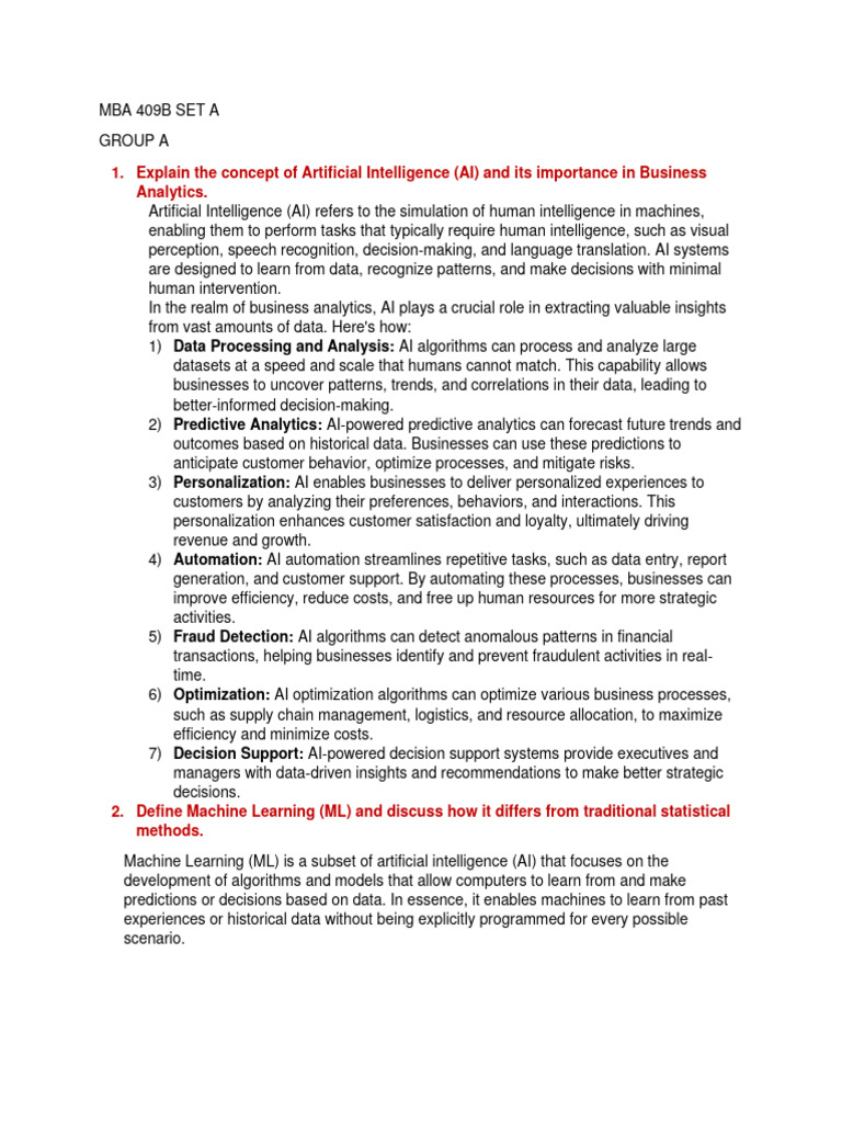 Mba 409B Set A | PDF | Machine Learning | Analytics