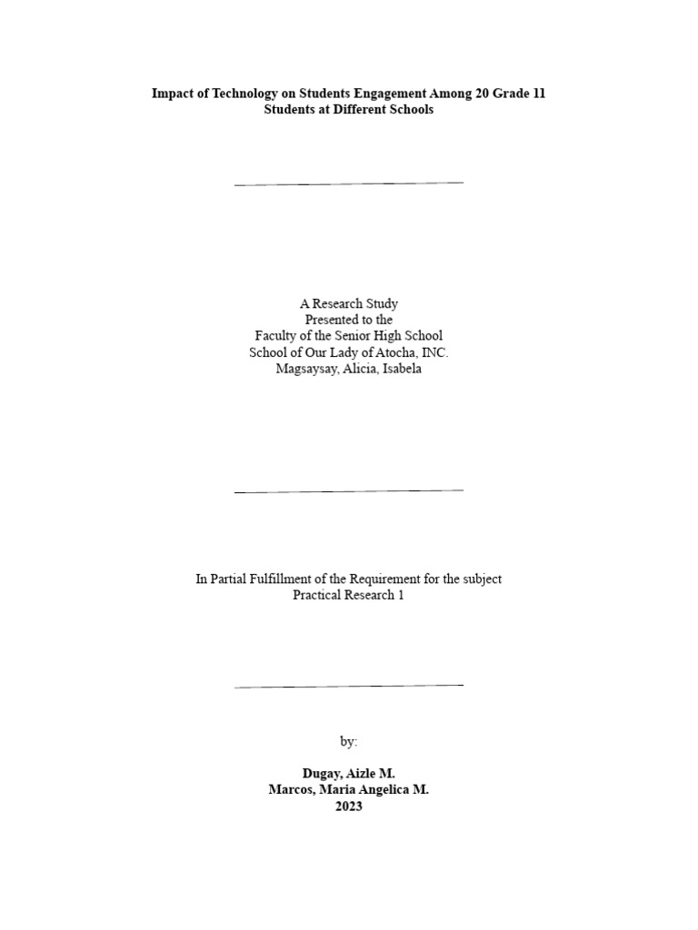 Impact of Technology On Students Engagement Among Grade 11 Students of ...
