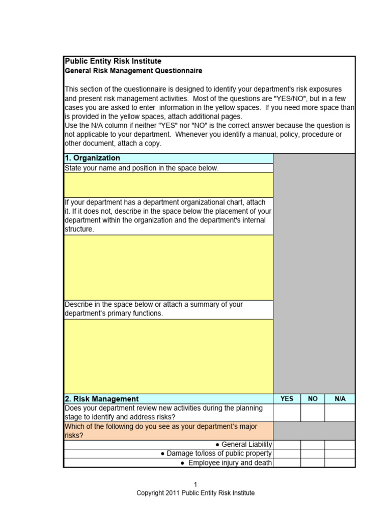 General Risk Management Questionnaire | Download Free PDF ...