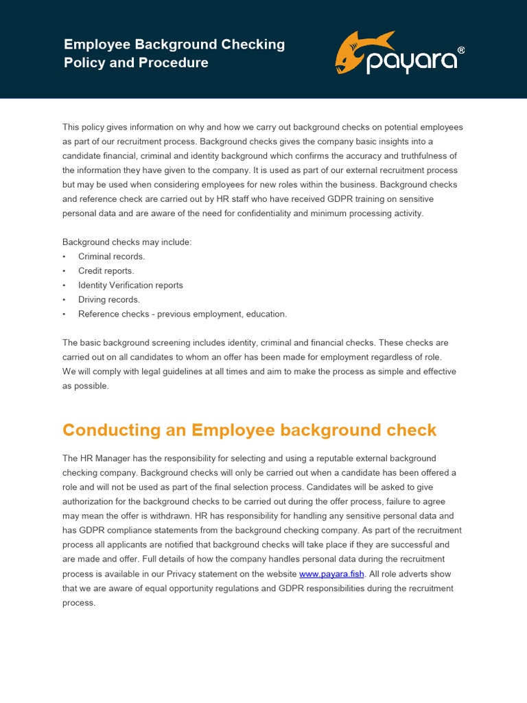 Employee Background Checking Policy and Procedure2 | PDF | Background Check | Business