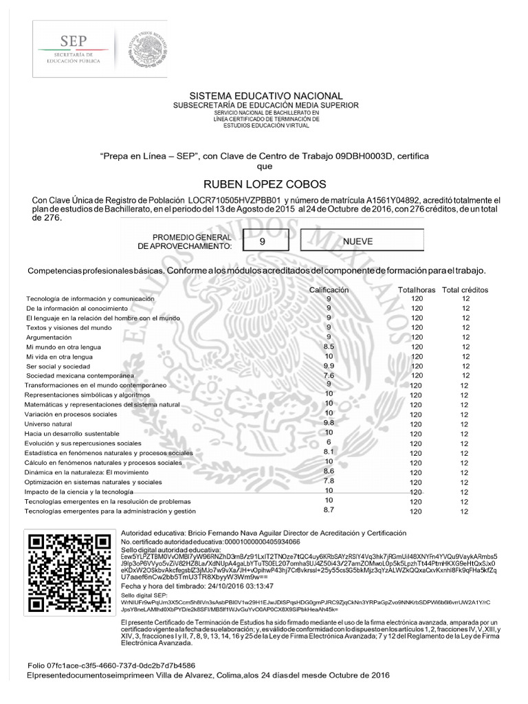 Certificado Bachillerato Completo | PDF | Plan de estudios