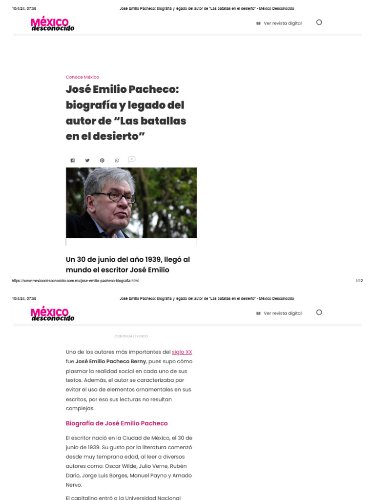 José Emilio Pacheco - Biografía - México Desconocido | PDF | México
