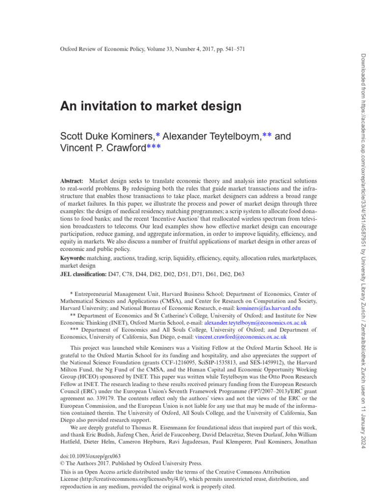 An invitation to market design | PDF | Auction | Market (Economics)