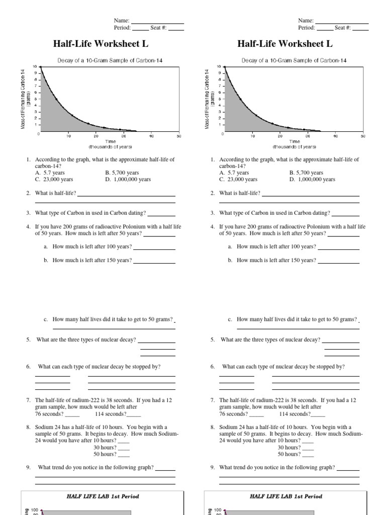 Extra Half Life Worksheet With Graphs | PDF | Radioactive Decay | Chemistry