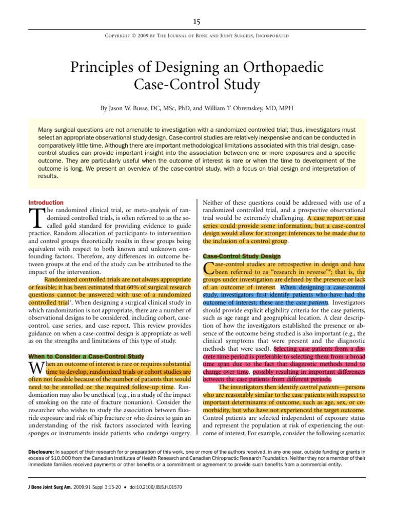 Principles of Designing an Orthopaedic Case-Control Study | PDF | Cohort Study | Odds Ratio