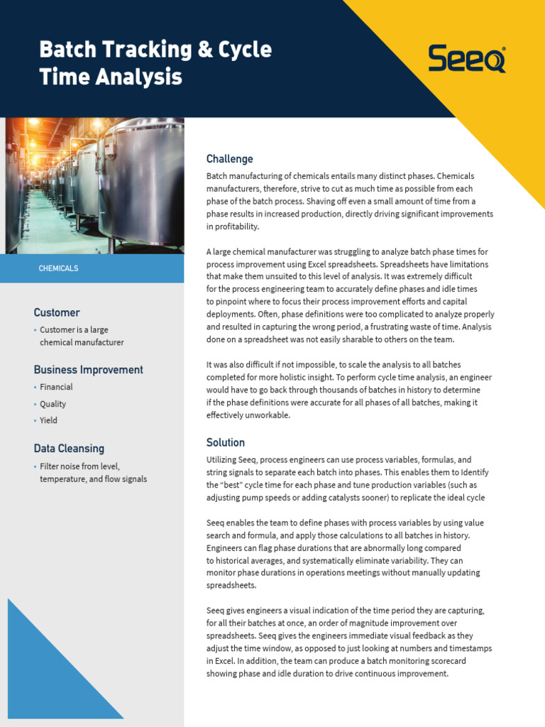 Seeq Batch Tracking Cycle Time Reduction Use Case | PDF | Spreadsheet ...