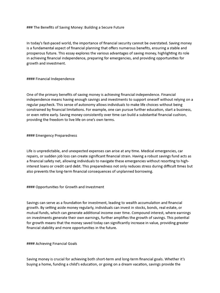 The Benefits of Saving Money | PDF | Expense | Goal