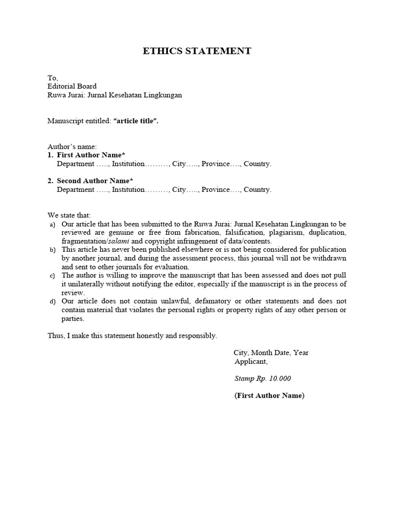 Ethics and Authorship Declaration for Journal Submission | PDF ...