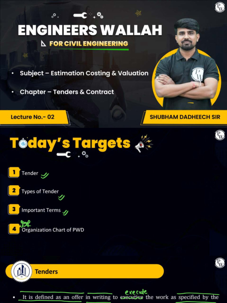 TENDERS AND CONTRACT 02 Class Notes Estimation and Costing | PDF