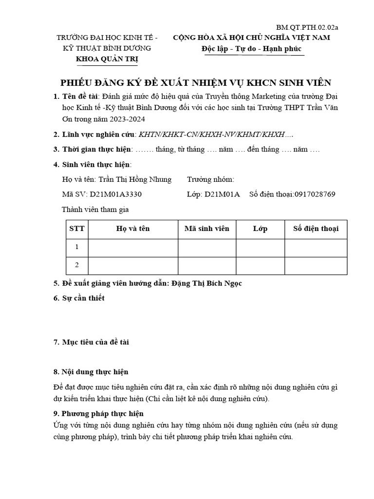 BM de Xuat NCKH SV | PDF