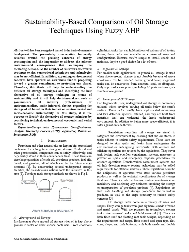 Sustainable Oil Storage Techniques Analysis | PDF | Petroleum | Oil Spill