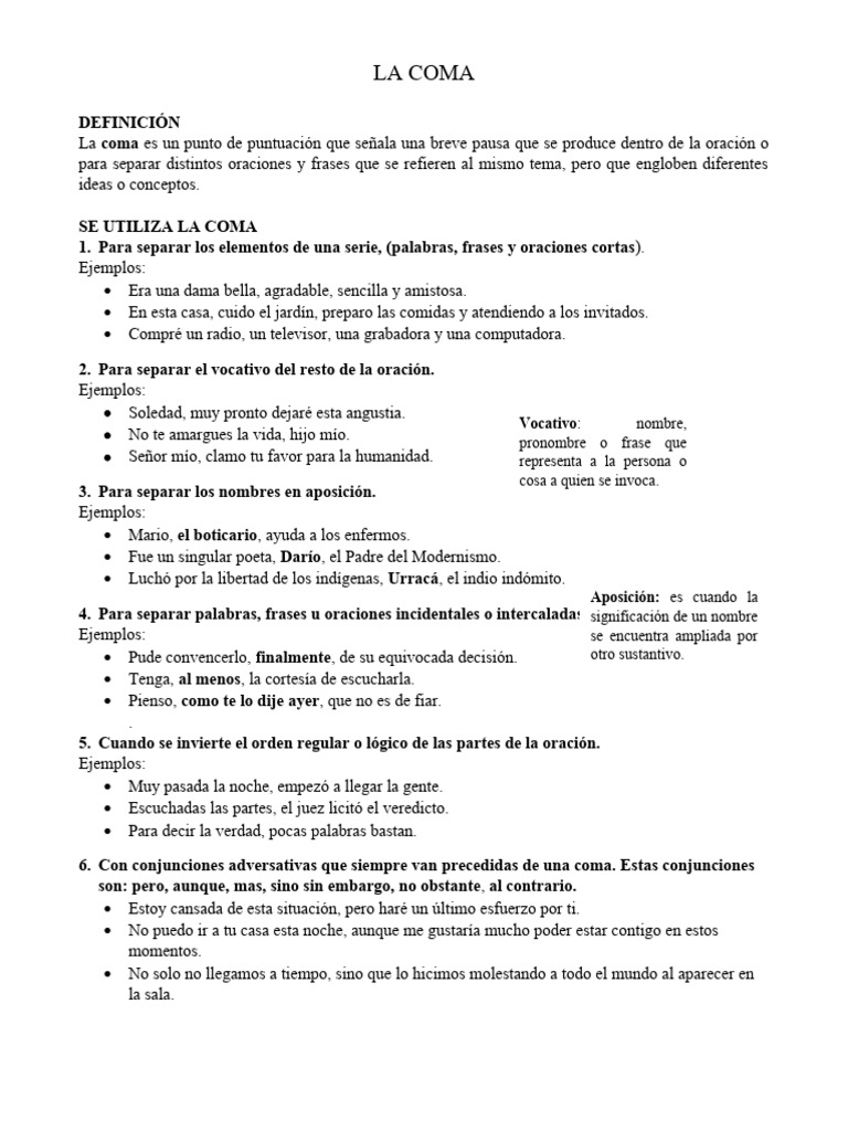 Uso y reglas de la coma en oraciones | PDF | Lingüística