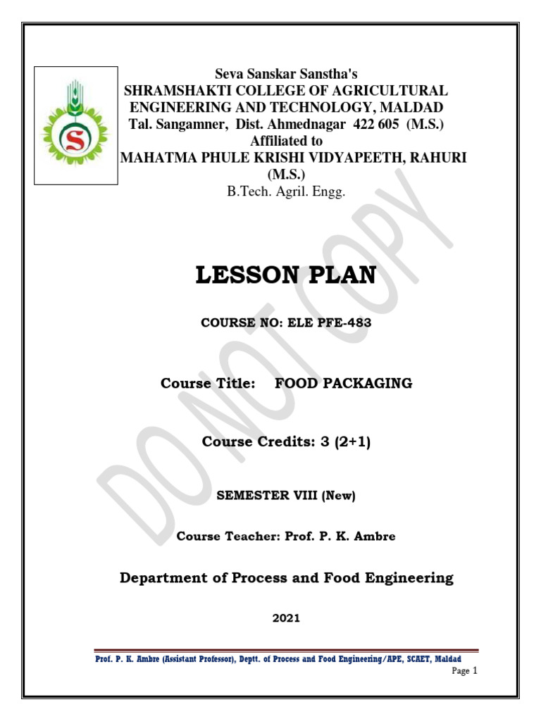 Food Pacakging Lesson Plan Detailed-1 | PDF | Plastic | Packaging And ...