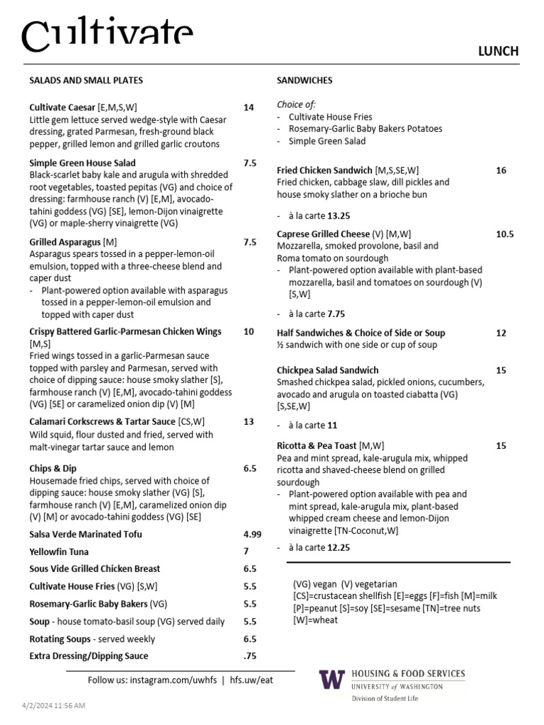 Cultivate Spring Menu | PDF | Salad | Coleslaw