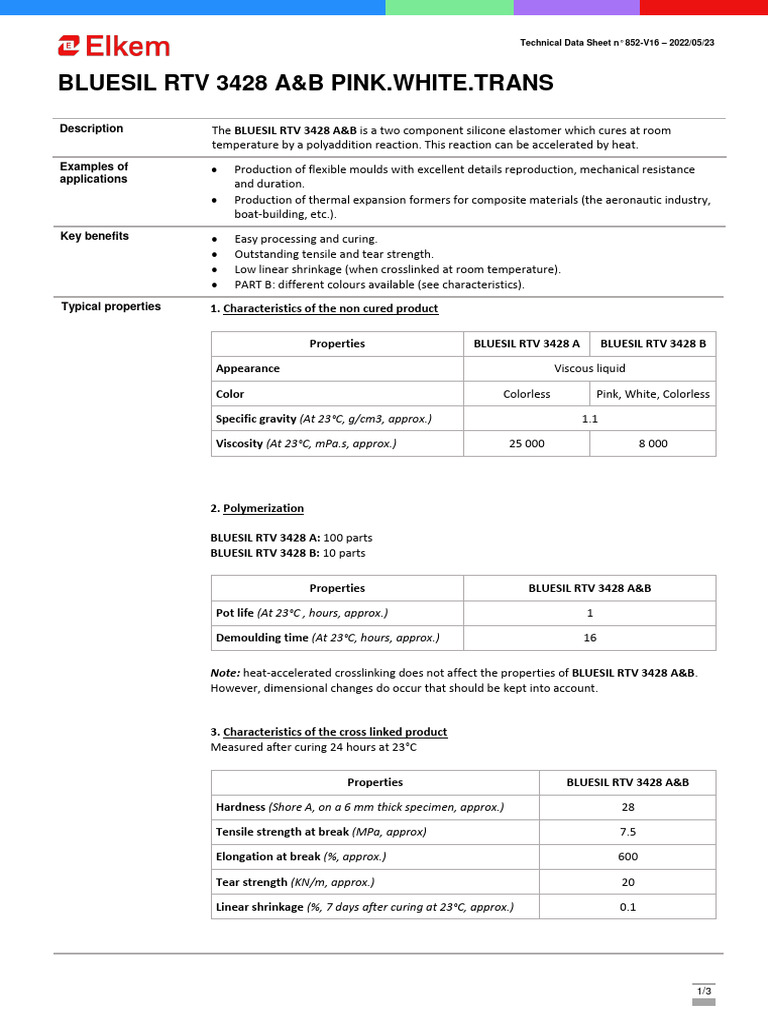 RTV 3428 TDS en Elkem 23 05 2022 | PDF | Silicone | Shelf Life