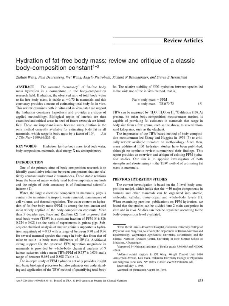 Hydration of Fat Free Body Mass Review and Criti - 1999 - The American ...