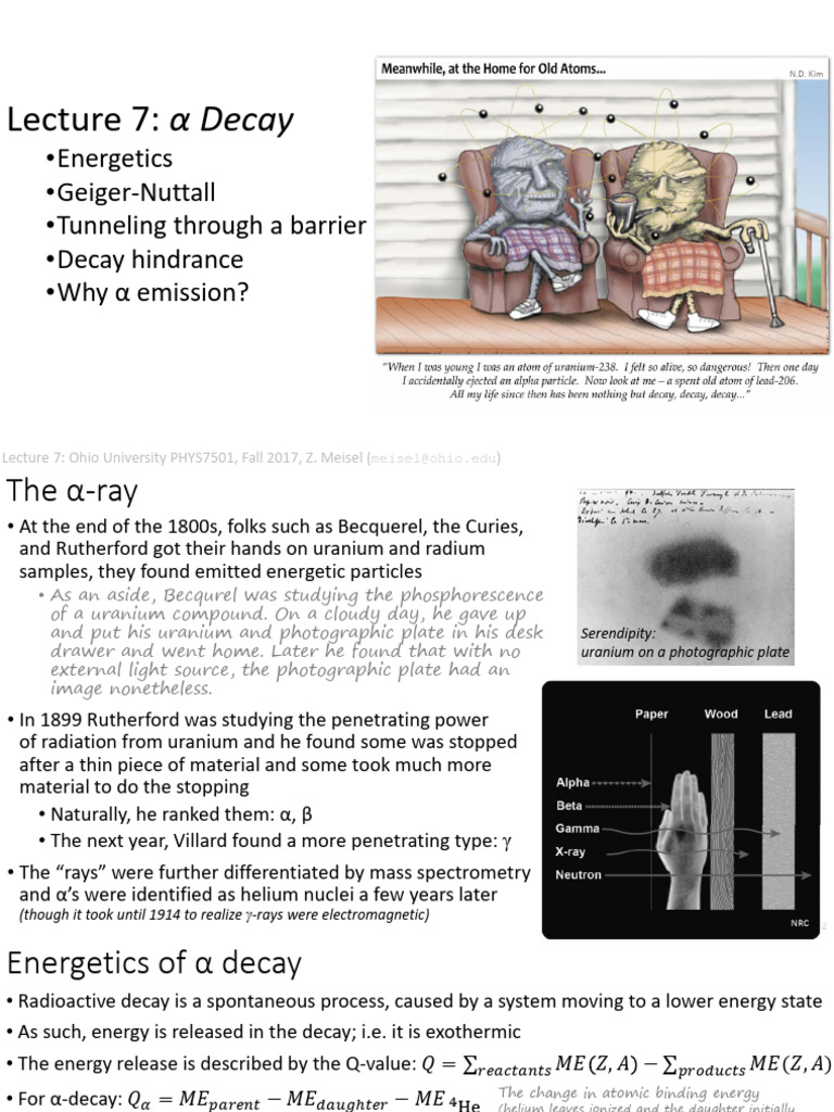 Lecture7 AlphaDecay PHYS7501 F2017 ZM | PDF | Radioactive Decay ...