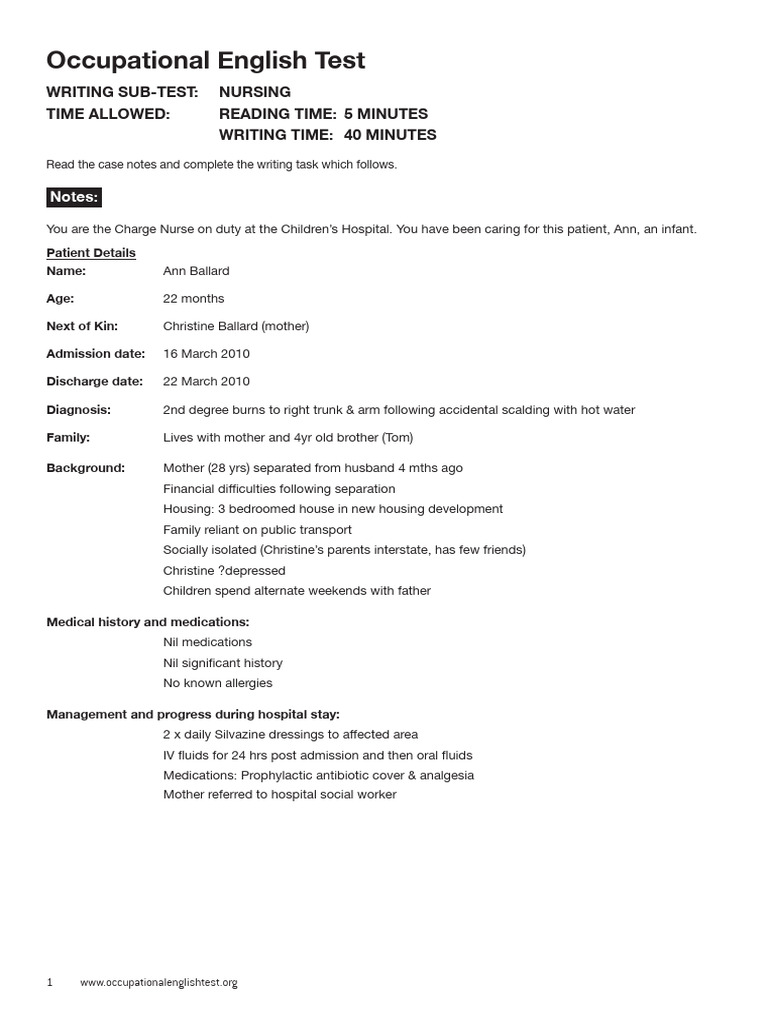 OET - Nursing - Writing - Case Notes - Ann Ballard | PDF | Nursing ...
