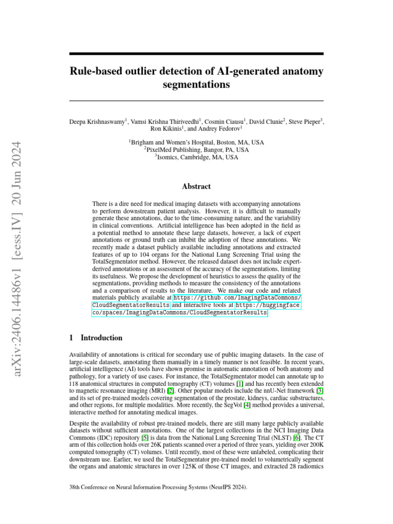 Rule-Based Outlier Detection of AI-generated Anatomy Segmentations ...