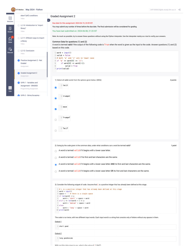 GA 2 & GrPa 2 Answers Python IITM BS | PDF