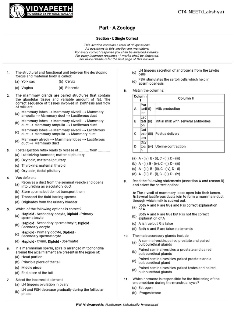 CT4 NEET Lakshya - 09-Jun-2024 | PDF | Dna | Luteinizing Hormone