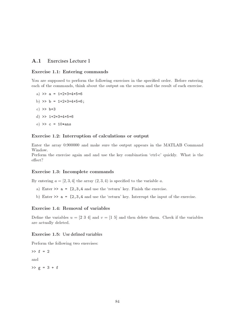 Exercises Lecture 1: Exercise | PDF | Matrix (Mathematics) | Matlab