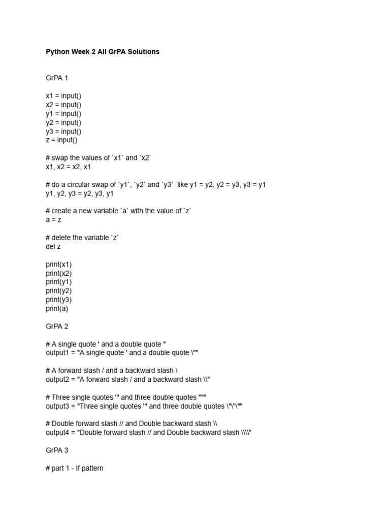 Python Week 2 All GrPA Solutions | PDF | Linguistics | Computer Programming
