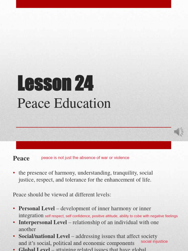 Lesson 24 Peace Education | PDF | Peace | Violence