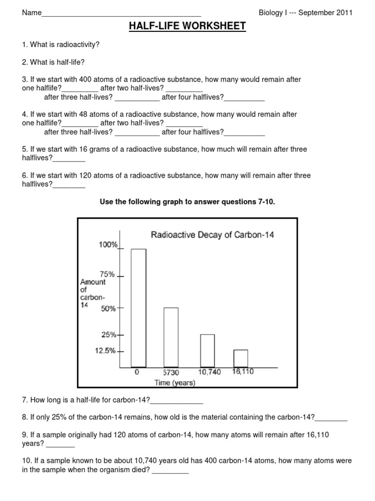 9-29 - Half Life Worksheet | PDF | Radioactive Decay | Chemistry