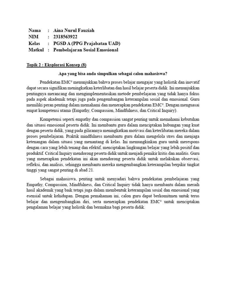 Eksplorasi Konsep (8) - Topik 2 (Pembelajaran Sosial Emosional) | PDF | Karier & Perkembangan