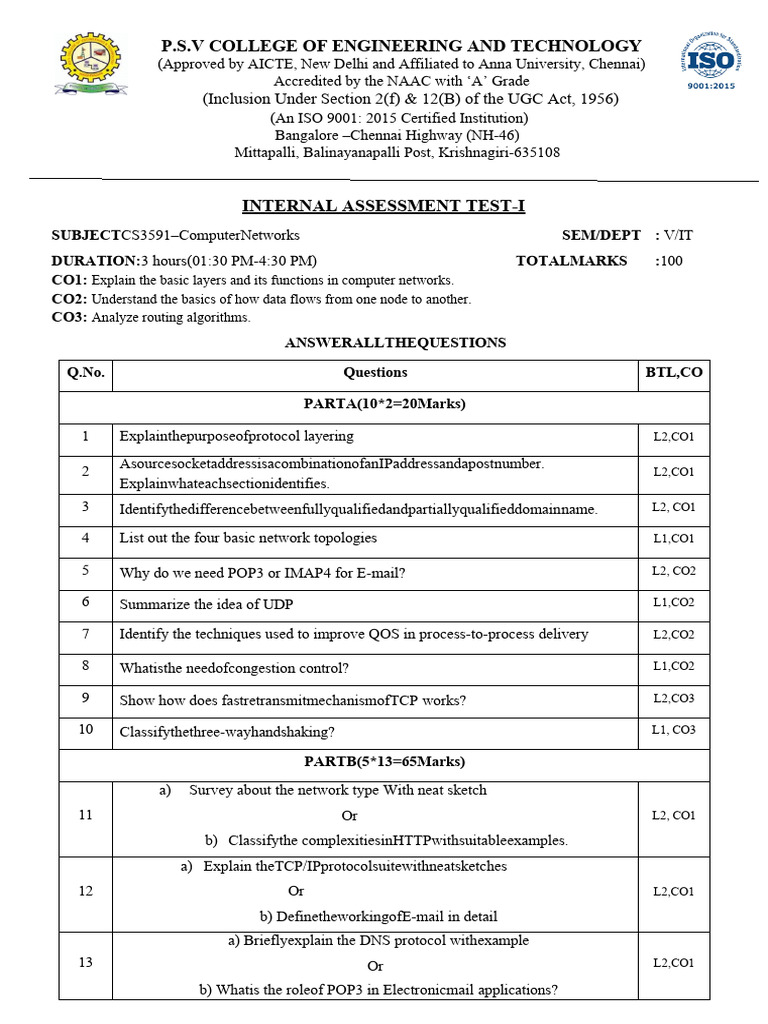 Iat1 Cn Pdf Internet Architecture Computer Networking 