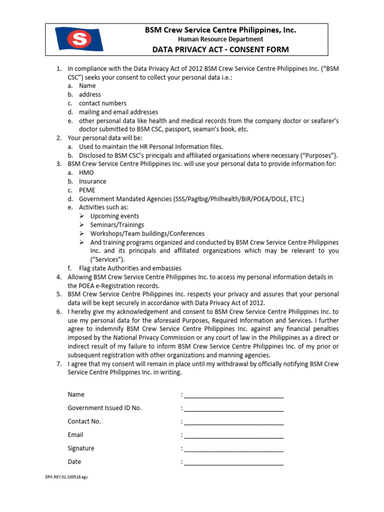 DATA PRIVACY ACT - CONSENT FORM - Amended | Download Free PDF | Privacy ...