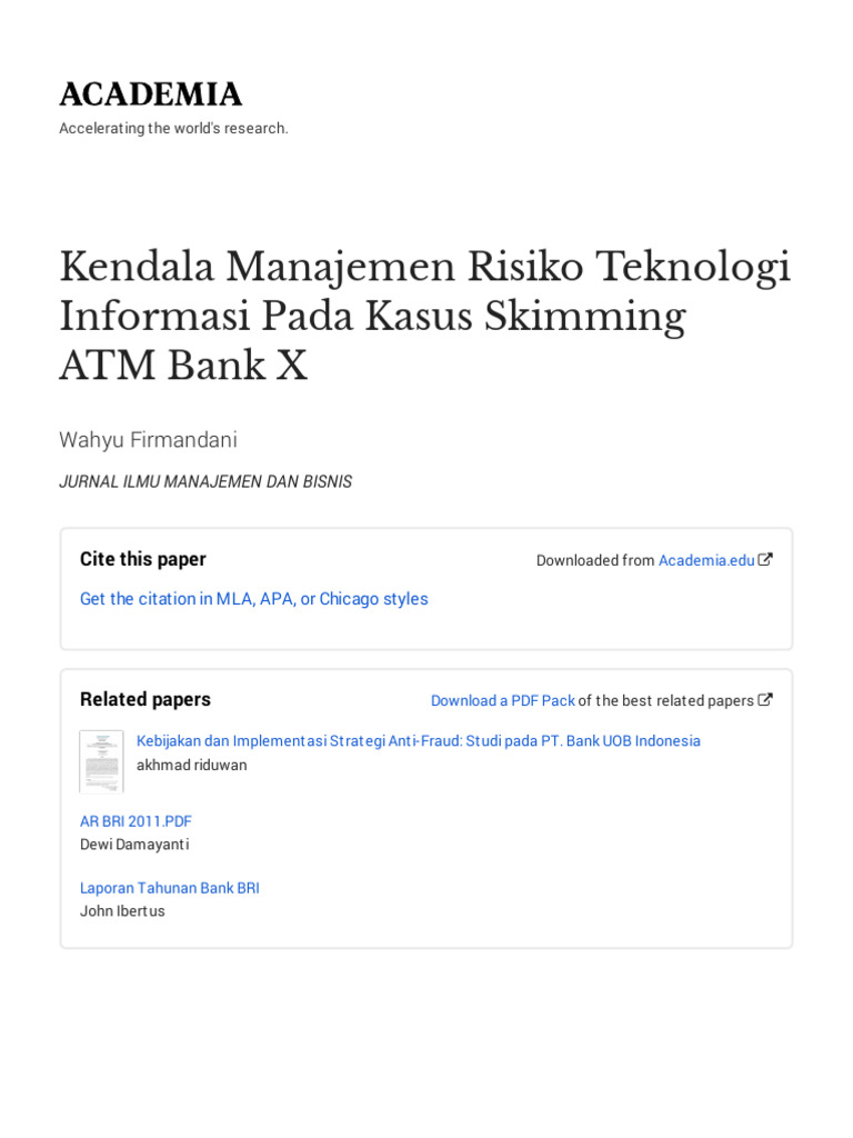 Kendala Manajemen Risiko TI Pada Kasus Skimming | PDF | Komputer