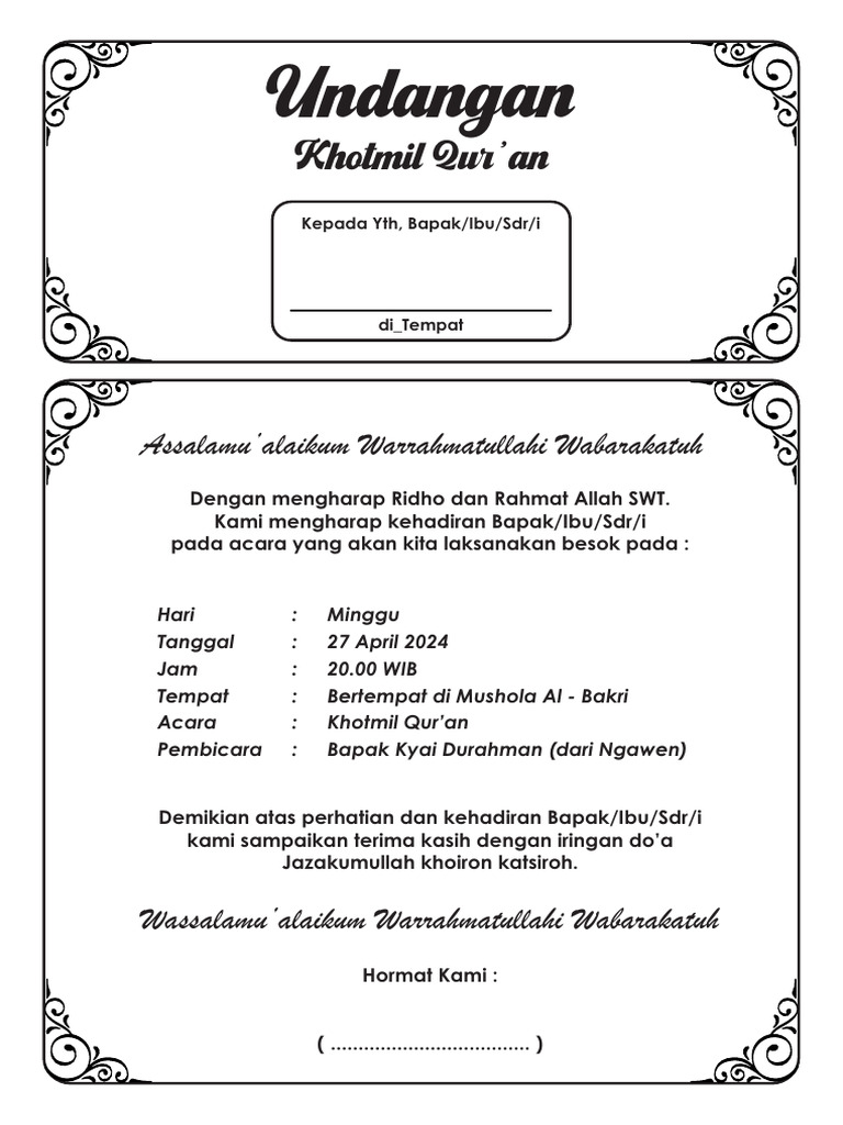 Undangan Khotmil Qur'an 27 April 2024 | PDF