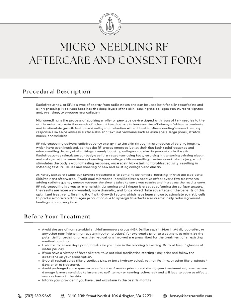 Microneedling Rf Aftercare and Consent Form | PDF | Scar | Skin