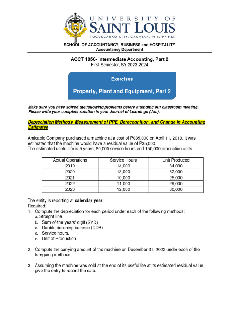 EXERCISES - PPE, Part 2 | PDF | Depreciation | Expense
