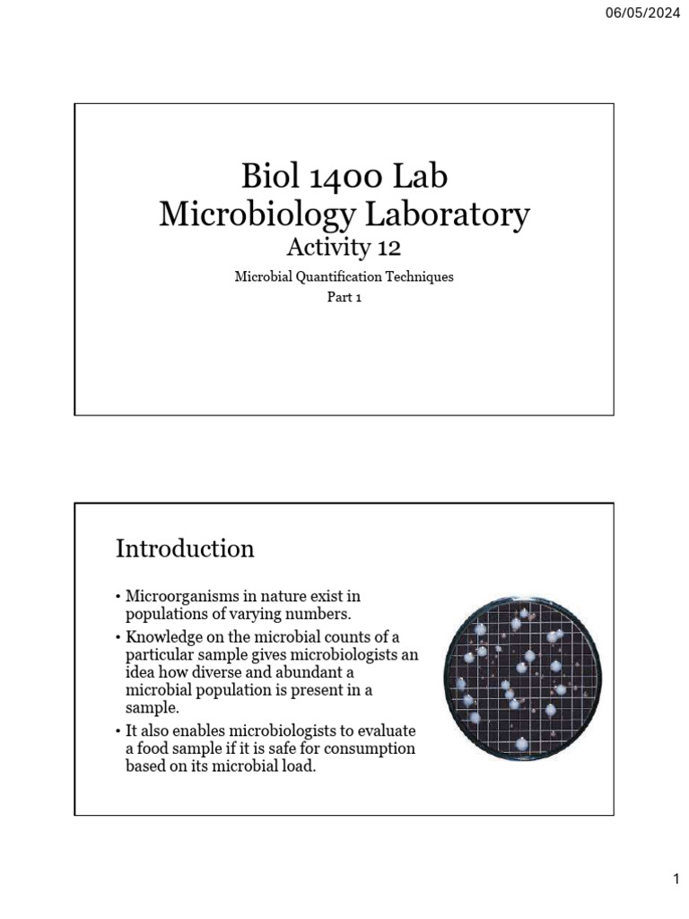 Activity 12 Microbial Quantification Part 1 | PDF | Colony Forming Unit | Microorganism