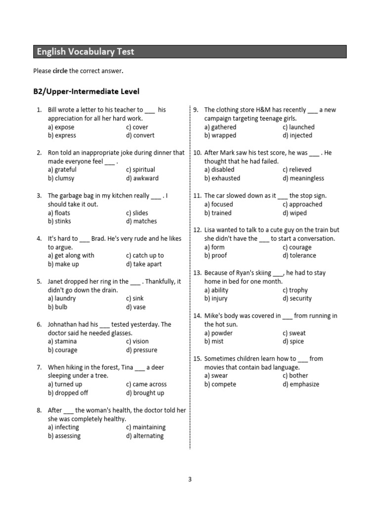 English Vocabulary Test (B2) PDF With Answers | PDF