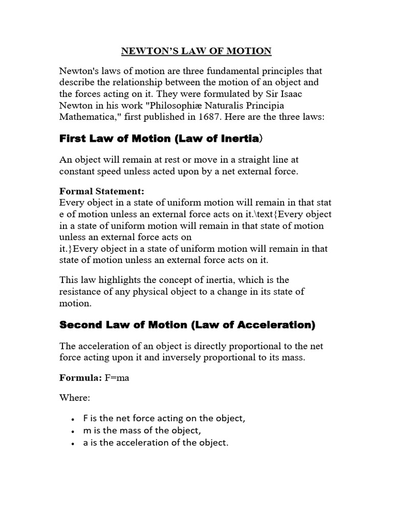 NEWTON's Law of Motion | PDF | Force | Newton's Laws Of Motion