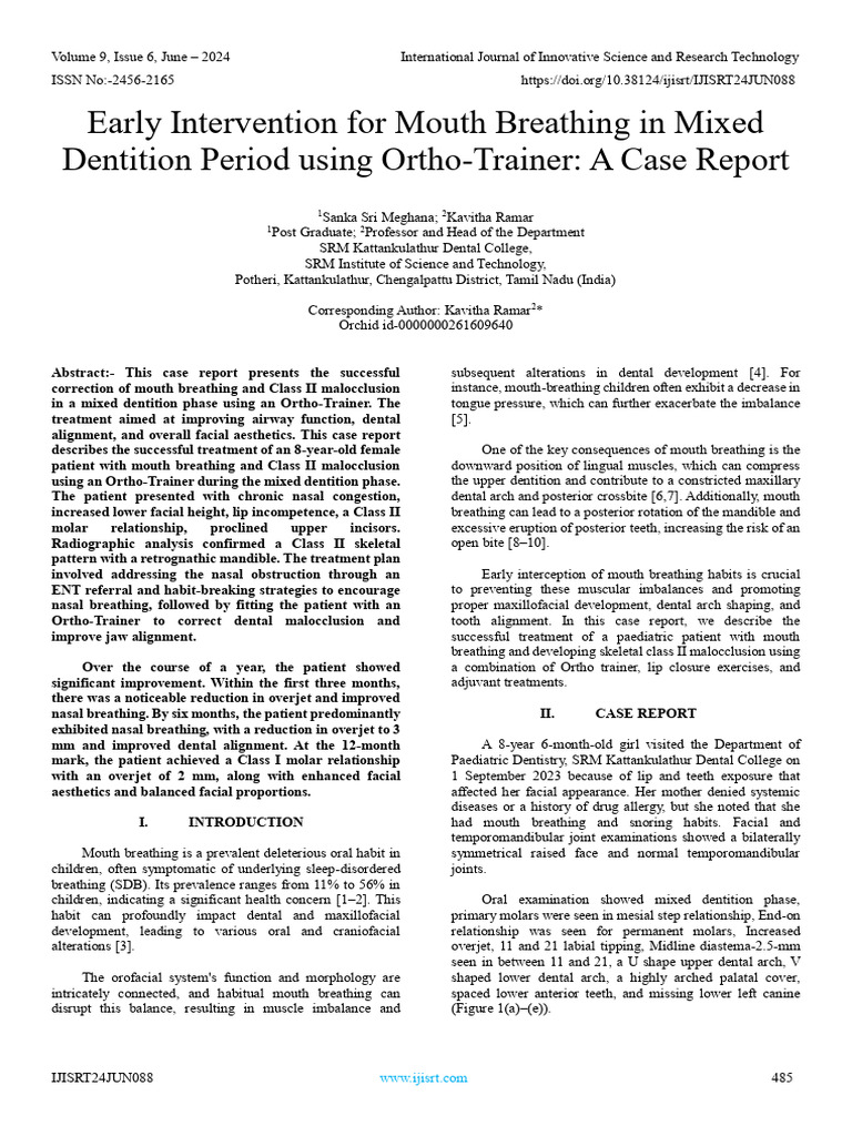 Early Intervention For Mouth Breathing in Mixed Dentition Period Using ...